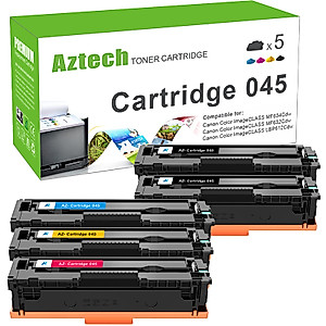 Aztech Compatible Toner Cartridge Replacement for Canon 045 045H MF634Cdw Toner for Canon ImageCLASS MF632Cdw MF634Cdw LBP612Cdw MF632 MF634 LBP612 Printer Toner (Black Cyan Yellow Magenta, 5-Pack)
