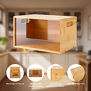 Qozary Extra Large Trash Bag Holder - Wall Mounted Bamboo Trash Bag Dispenser with Handles, Garbage Bag Dispenser Roll Holder for Kitchen Countertop, Under Sink - Keeps Garbage Rolls Neat and Handy