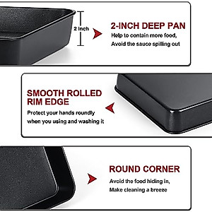 P&P CHEF Baking Pans with Lids Set, 9.7 x 12.5 Inch Rectangular Cake Baking Pan for Lasagna Brownie Bread, Stainless Steel Core & Nonstick Surface, Oven & Freezer Safe, 4Pcs - 2 Pans & 2 Lids