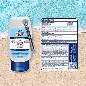 CORAL ISLES | Reef-Friendly | SPF 50 Sunscreen Lotion | Broad Spectrum Sunburn Protection | Hawaii Compliant as Reef Safe Sunscreen | No Oxybenzone or Octinoxate | 2 Fl Oz Each (2-pack)