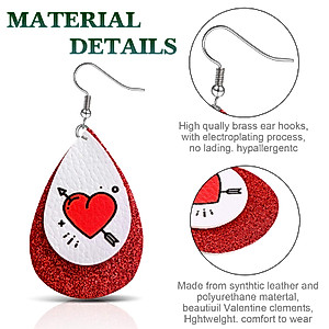 20 Pairs Valentine's Day Leather Earrings for Women Lightweight Faux Leather Teardrop Dangle Earrings Heart-Shaped Print Drop Earrings Set for Valentine's Day Wife Mom Girlfriend