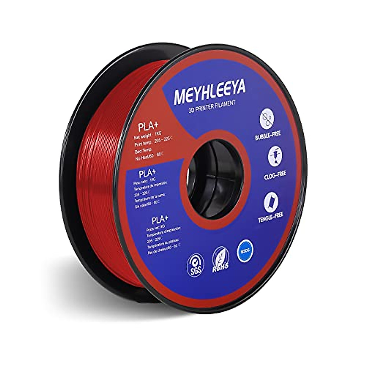 MEYHLEEYA PLA 3D Printer Filament, Neatly Wound PLA Filament 1.75mm Dimensional Accuracy +/- 0.02mm, Fit Most FDM 3D Printers, Good Vacuum Packaging Consumables, 1kg Spool (2.2lbs), 330 Meters,RED