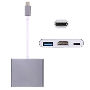 Jiali USB-C Converter Adapter USB-C/Type-C 3.1 Male to USB-C/Type-C 3.1 Female & HDMI Female & USB 3.0 Female Adapter(Silver) (Color : Grey)