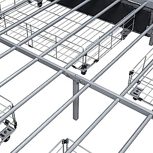 WADRI Modern Queen Size Metal Frame Upholstered Bed with 4 Drawers, Linen Fabric Platform Bed with Upholstered Headboard, Storage Platform Bed for Kids Teens Bedroom (Gray + Linen-N32)