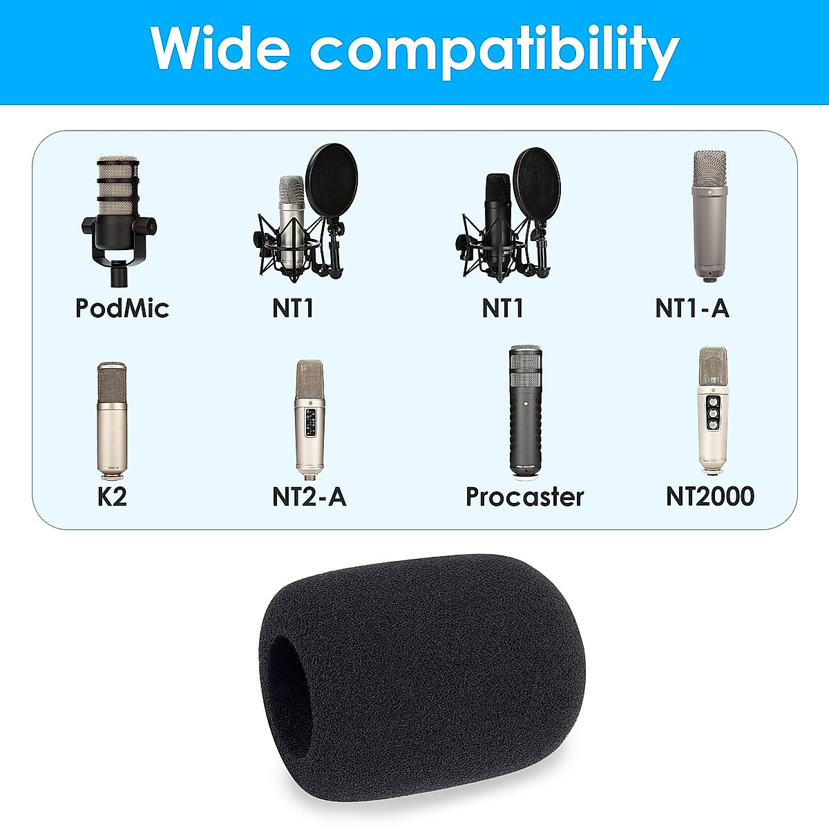 YOUSHARES NT1-A Microphone Pop Filter - Mic Foam Windscreen Cover for Rode NT1-A, NT2-A, NTK, NT1000, NT2000, K2 and Rode Podcaster Microphones