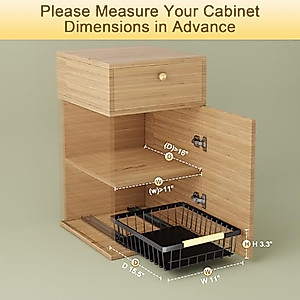 Pull Out Cabinet Organizer, AUFWORLD 2 Pack Heavy Duty Slide Out Drawers Fixed with Adhesive Nano Film, Pull Out Shelves for Kitchen Cabinets, Pantry, Bathroom Organization (Black, 2 Pack)