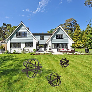 3 PCS Garden Spheres Balls Assorted Size Distressed Metal Band Decorative Sphere Folding Orbs Sculpture for Outdoor Indoor Decorations 7" 10" 12" Diameter (Rusty)