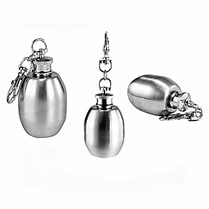 iSavage 1.5oz Hip Flask 18/8 Stainless Steel Drum Shaped Mini Design with Ring-YM145