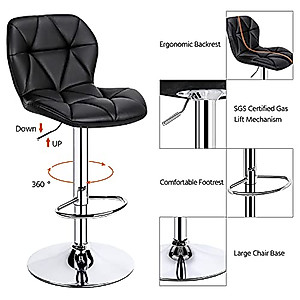 Yaheetech Bar Stools Set of 4 Adjustable PU Leather 360°Swivel Count Bar Chair with Backresr Home Kitchen Counter Stools for Kitchen Counter, Black