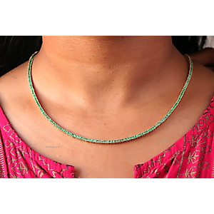 Jewel Square 1.8mm Emerald Tennis Choker Layered Chain Necklace In 925 Starling Silver Gold (Plated) 16"
