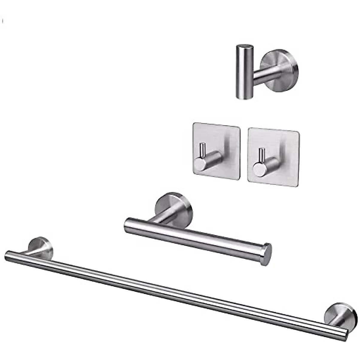 TocTen 5 PCS Bathroom Hardware Set SUS304 Stainless Steel-Towel Rack Set Include Lengthen Hand Towel Bar+Toilet Paper Holder+3 Robe Towel Hooks Bathroom Accessories Towel Bar Set (Brushed Nickel,16IN)