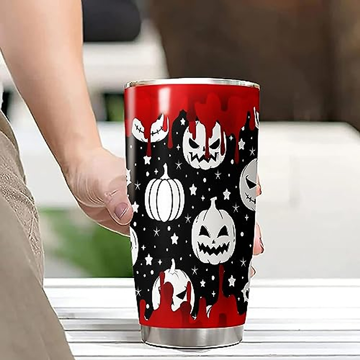 GBEELANA Personalized Name Halloween Tumbler Cup with Lid, Halloween Home Decor Kitchen Double Wall Vacuum Insulated Travel, Stainless Steel Coffee Tumbler Cup