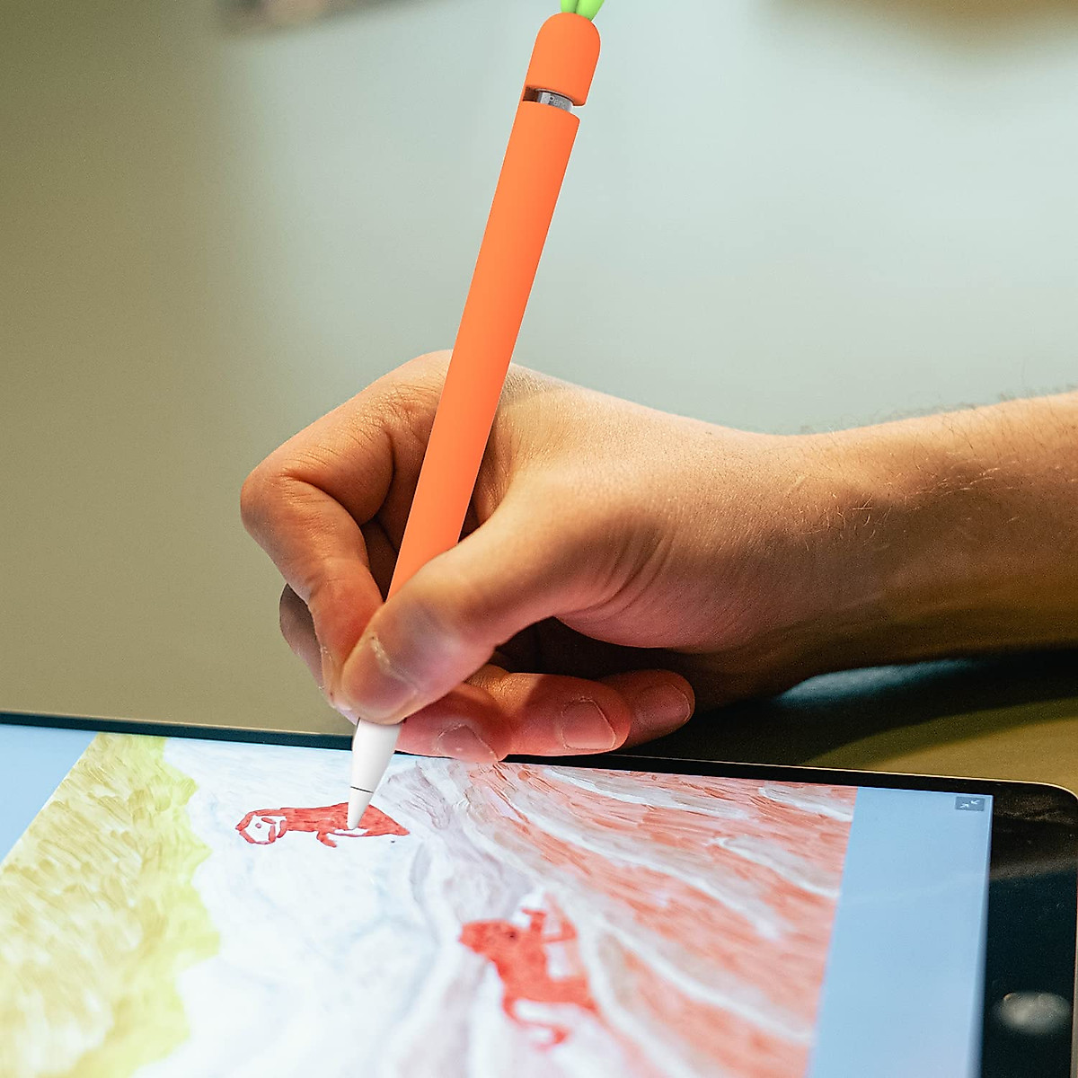 Love Mei Silicone Case for Apple Pencil Silicone Sleeve for 1st Generation Holder Protective Skin Cover case for iPad, Cute Carrot Accessories Soft Grip Pouch with Pencil Tip Cover /1st Orange