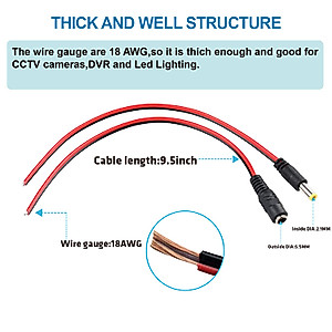 DC Power Pigtail Cable 26 Pairs DC Power Pigtail Wire Plug 1A 2A Pure Copper 2.1mm x 5.5mm 12V Male & Female Connectors for Security CCTV Surveillance System Camera and Lighting Power Adapter (26)
