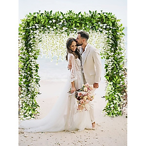 10 Pcs Wisteria Artificial Flowers Garland White Artificial Flowers Fake Flowers Silk Wisteria Garland Vine Hanging Flower for Wedding Arch Home Garden Outdoor Party Decor(White,Total 72.2ft)