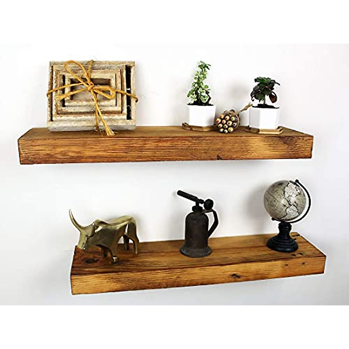 Modern Timber Craft Reclaimed Wood Wall Shelves | Rustic Wall Decor | Set of 2 (24" x 6") | Easy-to-Install Hardware Included (Oiled)