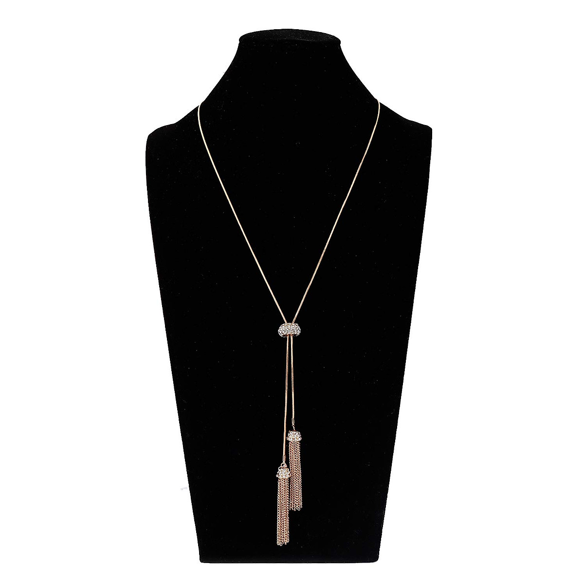Tassel Pendant Lariat Y Necklace Long Snake Chain Necklaces with Adjustable Crystal Slider Ball