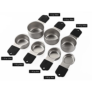 Magnetic Measuring Cups and Spoons Set Including 7 Stainless Steel Stackable Measuring Cup 8 Double Sided Magnetic Measuring Spoons with 1 Leveler for Dry and Liquid Ingredients (black)