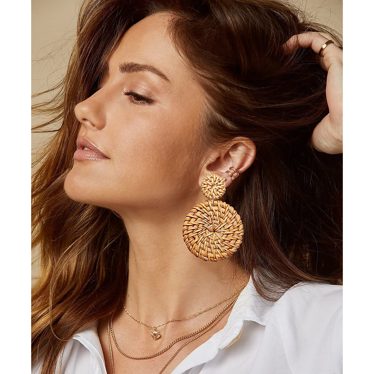 Rattan Earrings Boho Rattan Ball Hoop Earrings for Women Handmade Summer Beach Raffia Dangle Earring Set Statement Straw Wicker Earrings Gifts (4Pairs Rattan Set)