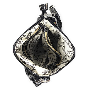 Western Sugar Skull Embroidery Rhinestone Cross Conceal Carry Crossbody Bag Set (Black)