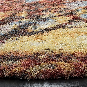 SAFAVIEH Gypsy Shag Collection 6'7" Round Rust / Blue GYP522C Abstract Non-Shedding Living Room Bedroom Dining Room Entryway Plush 2-inch Thick Area Rug
