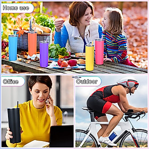 16 Packs Skinny Tumblers with Straws and Lids, 20 oz Stainless Steel Slim Tumblers Double Wall Vacuum Insulated Coffee Cups Solid Color Thin Travel Mug for Hot Cold Drink, 16 Colors