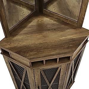 Home Source 73" Tall Corner Bar Unit Reclaimed Barnwood Wine Cabinet with Storage, Lower Mesh Doors, Upper Liquor Shelf galss holder, for Home Bar, Living Room, Kitchen, Mini Space, Reclaimed Barnwood