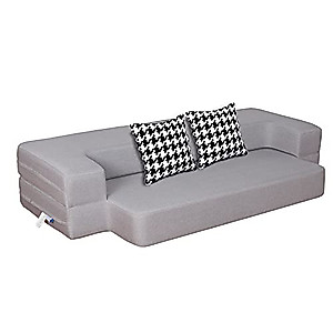 HonTop Folding Sofa Couch Bed 75" W x 30" D x 20" H with 2 Pillows Modern Futon Sofa Bed Memory Foam Sleeper Chair Bed for Guest Bed Mattress, Twin Size, Light Grey