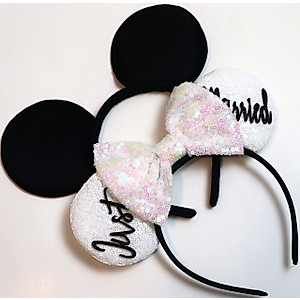 CLGIFT Mickey and Minnie Ears Headband Set - Bride and Groom, Wedding Mickey Ears, Black and White