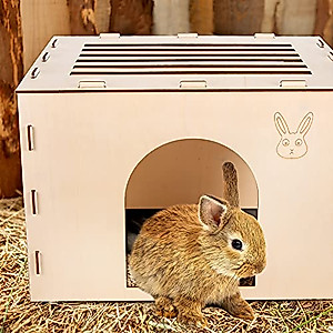 Woiworco Wooden Rabbit Hideout, Rabbit Houses and Hideouts, Wooden Rabbit Castle Bunny Hideout for Indoor Bunnies Chinchilla, Hamsters and Guinea Pigs Hut to Hide