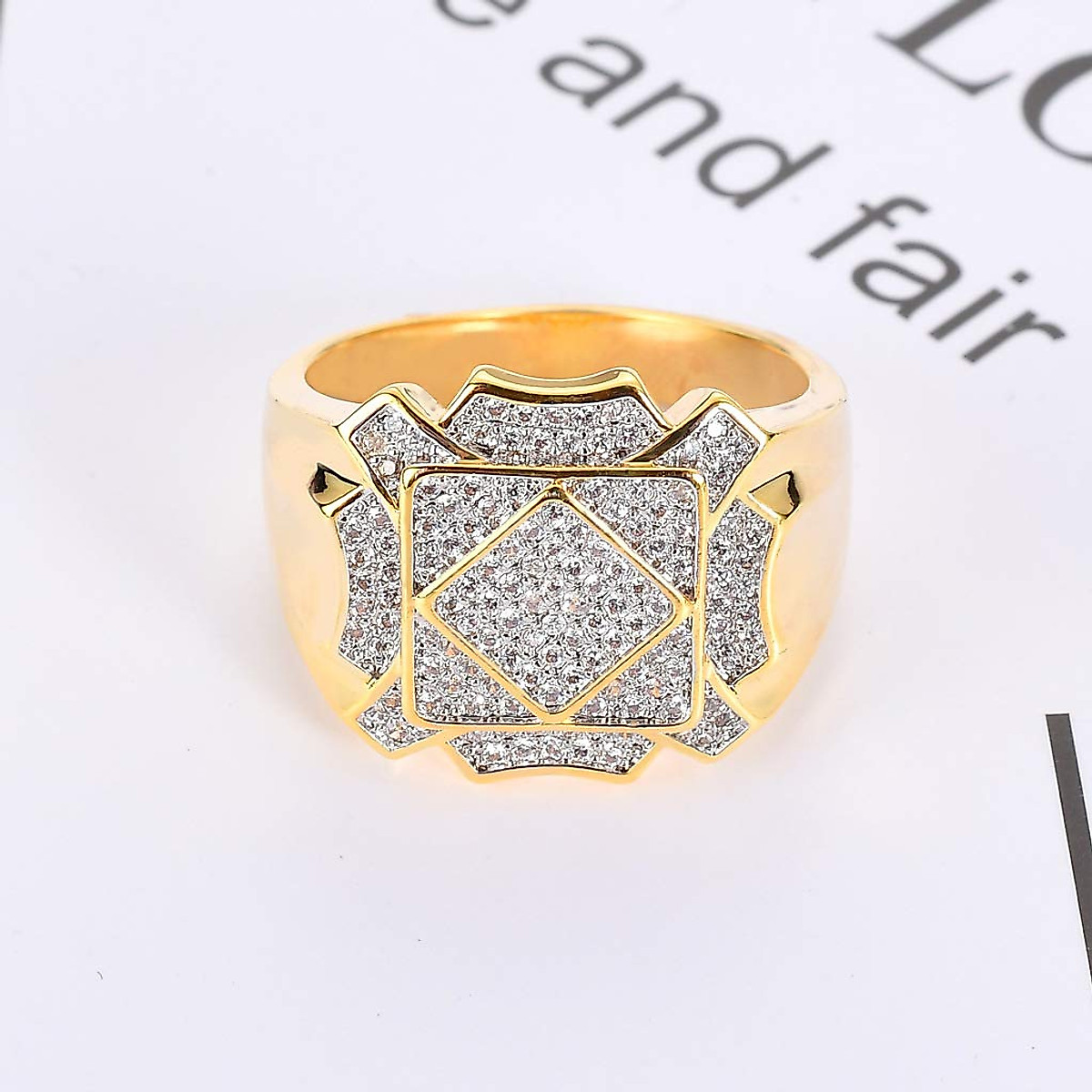 LKV 14K Hiphop Ring Gold Plated Iced Out Diamond CZ Eternity Wedding Engagement Band Ring for Men Women (GOLD, 11)
