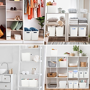 Honeydak 6 Pcs White Plastic Storage Bins with Lids 11.81" x 8.07" x 9.84" Plastic Storage Baskets Bins Boxes Stackable Containers with Lids for Organizing Organizer Bins for Shelves Drawer Playroom