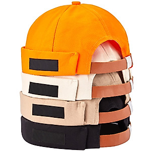 4 Pieces Brimless Hat Retro Skullcap Rolled Cuff Summer Beanie Docker Cap Watch Cap Bald Cap Visor-Less Sailor Hat Fishing Hats with Adjustable Design for Women Men