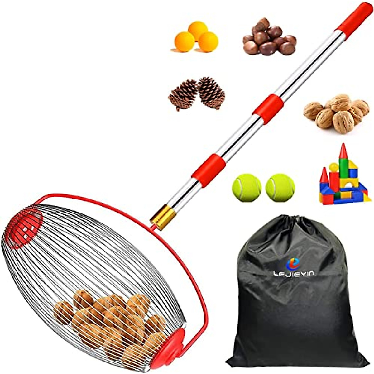 Large Nut Gatherer Rolling Nut Harvester Ball Picker Adjustable Lightweight Outdoor Manual Tools Picker Collector Walnuts Pecans Golf Nerf Darts and Ball 1'' to 3'' in Size (7.48 * 12.6in)