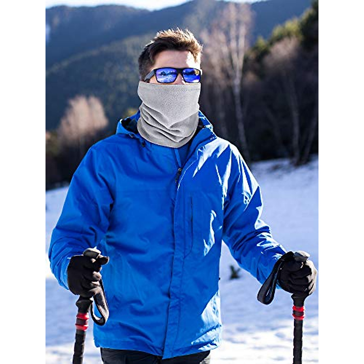 4 Pieces Winter Neck Warmers Fleece Gaiter Windproof Face Covering (Coffee, Black, Light Grey, Army Green,Medium)