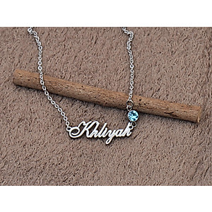 GR35Z9 Customized Silver Name Necklace with Dainty Birthstone for her Jennie