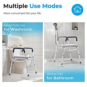 HEAO 3-in-1 Raised Toilet Seat, Adjustable Width/Height, Padded Seat with Splash Guard, Toilet Safety Frame, Shower Chair for Seniors, Handicap,Pregnant, 300 lbs