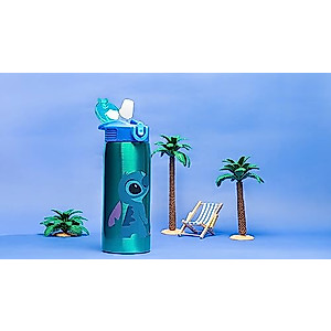 Zak Designs Disney Lilo and Stitch Water Bottle for Travel and At Home, 19 oz Vacuum Insulated Stainless Steel with Locking Spout Cover, Built-In Carrying Loop, Leak-Proof Design (Stitch)