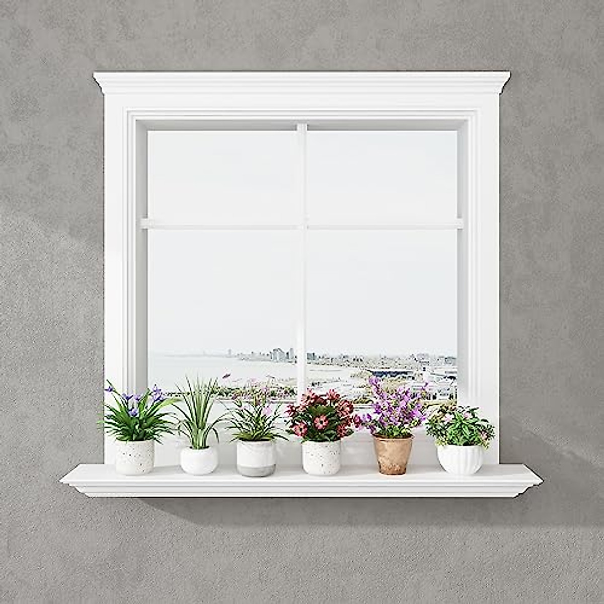 WELLAND 36 Inch Solid Pine Wood Floating Shelves Wall Mounted,Corona Crown Molding Floating Wall Display Shelf,White Finished.