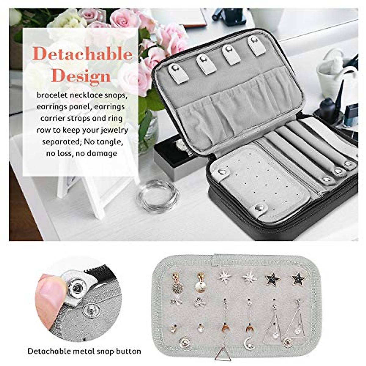 ProCase Travel Jewelry Case Organizer Bag, Ideal Gift for Women Girls Christmas Valentine's Day, Soft Padded Jewelry Carrying Pouch Portable Storage Box Holder for Earrings Rings Necklaces Bracelets Chains