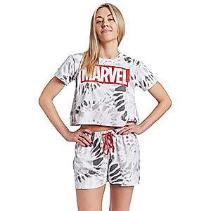 Marvel Avengers Womens Pajama Shirt and Shorts Sleep Set Tie Dye White Medium