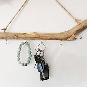 Jalzdieod 2Pcs Natural Driftwood Decorative Branches Farmhouse Home Wall Hanging Decor Hanging Jewelry Organizers with 5 Hooks Durable Easy Install