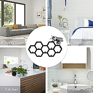 Cabilock 1pc Holder Multi- for Hook Hexagon Towels Rack Hanging Organizer Mounted Dog Wall Scarves Pattern Wooden Craft Household Metal Black Rustic Honeycomb Bedroom Key