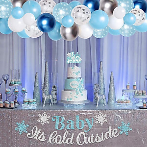 Kreatwow Baby It’s Cold Outside Party Decorations Blue Frozen Theme Baby Shower Supplies Snowflake Balloon Garland Kit Banner Cake Topper Winter Little Snowflake Party