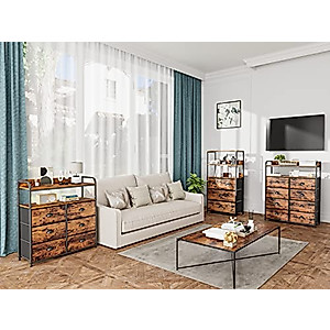 Furologee 6 Drawer Dresser Fabric,Double Shelf,Closet Organizer Storage Tower Unit for Bedroom, Living Room Entryway, Rustic Bins, Sturdy Metal Frame