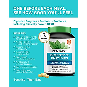 Zenwise Probiotic Digestive Multi Enzymes, Probiotics for Digestive Health, Bloating Relief for Women and Men, Enzymes for Digestion with Prebiotics and Probiotics for Gut Health - 180 Count
