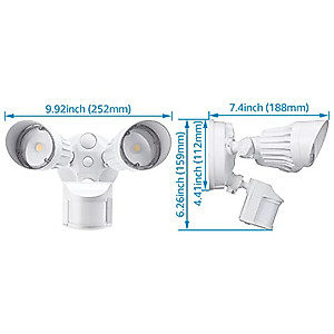 LEONLITE COB LED Security Light, Commercial Motion Sensor Flood Lights Outdoor, 3 Modes Motion Detector+Dusk to Dawn+Switch Control, 100-277V, Adjustable 2-Head, IP65, 5000K Daylight, ETL, White