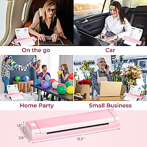 Portable Printers Wireless for Travel - Bluetooth Thermal Mobile Printer Support 8.5" X 11" Letter Size Thermal Paper, On the Go Inkless Portable Bluetooth Printer for Laptop, Phone and Ipad - Pink