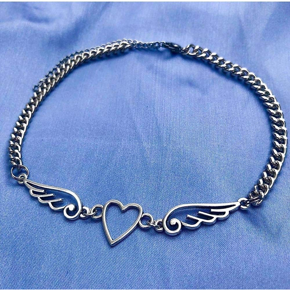 Angel Heart Wing Choker Gothic Indie Stuff Y2k Hollow Out Pendant Chain Necklace for Women Men