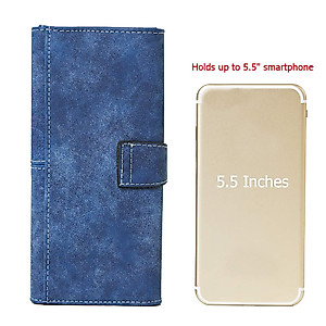 Cynure Women's Vegan Leather 17 Card Slots Card Holder Long Big Bifold Wallet,Navy